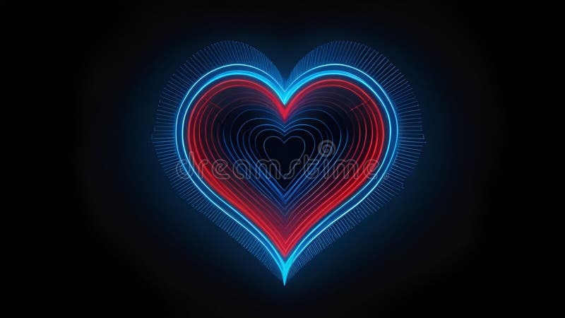Abstract Romantic Blue Red Heart Shape Lines Neon Light Stock Image ...