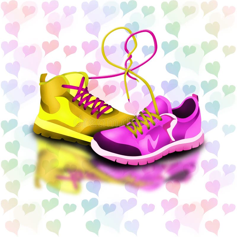 Abstract Romantic Card with Colored Hearts and a Pair of Shoes Stock ...