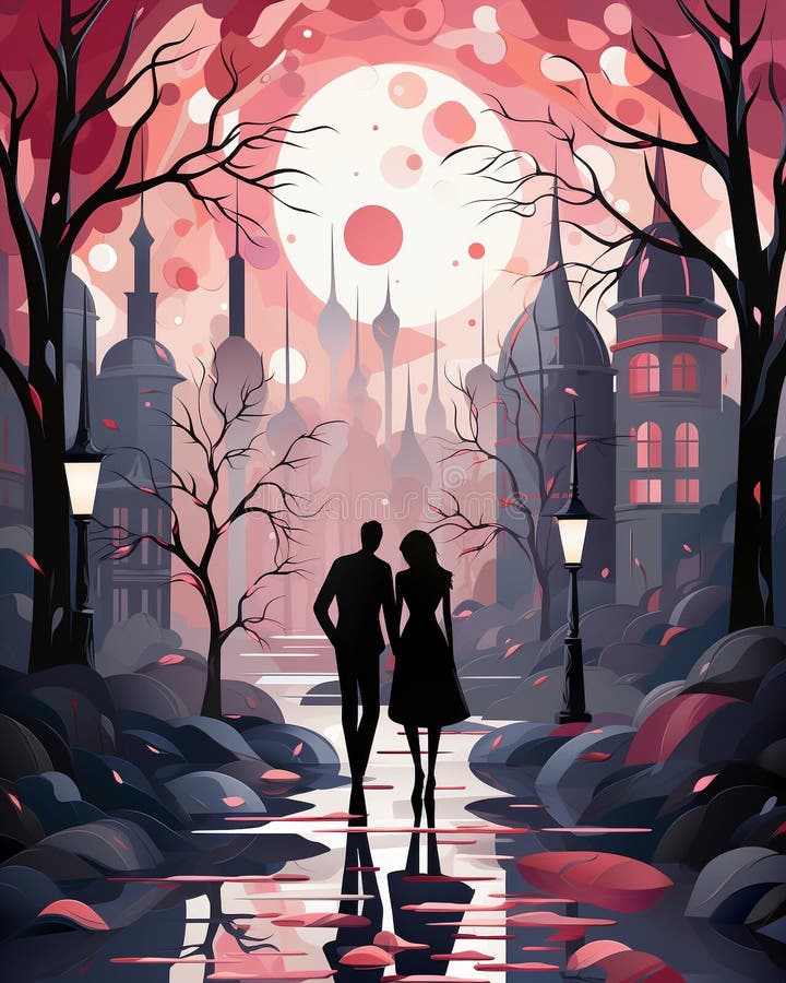 Abstract Romantic Picture of a City Landscape Stock Illustration ...