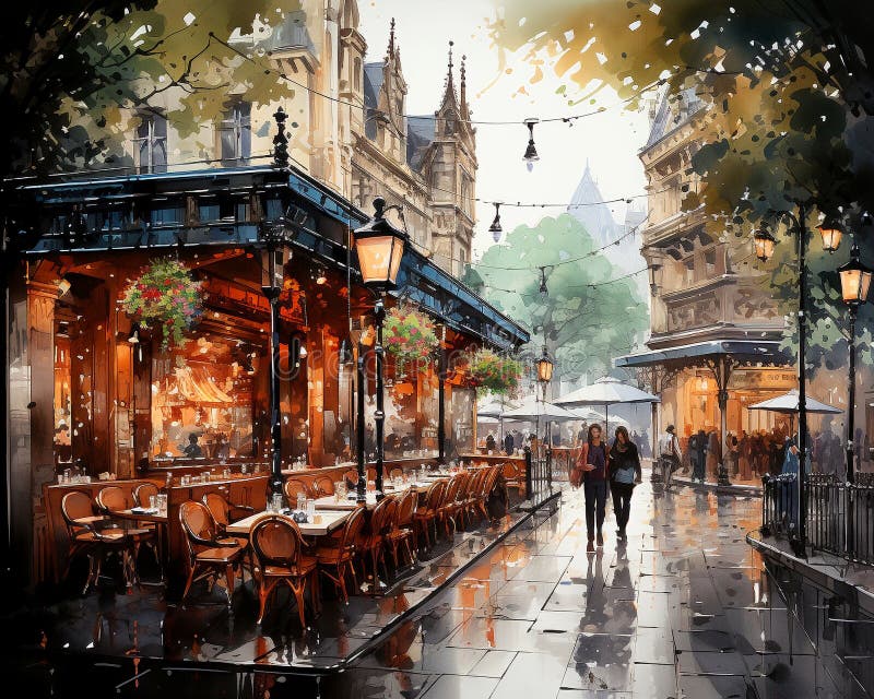 Abstract Romantic Picture of a City Landscape Stock Illustration ...