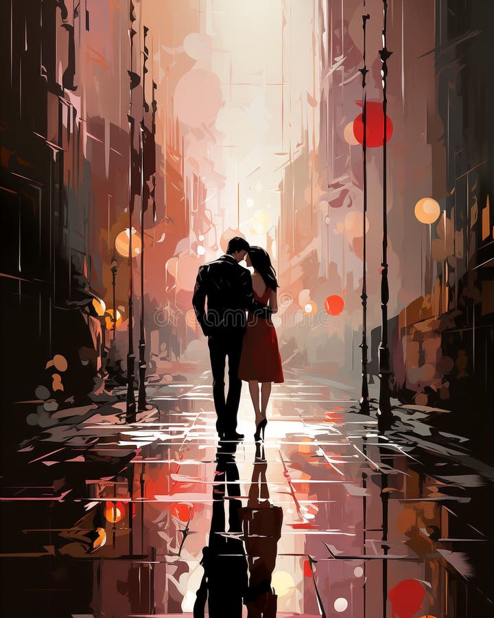 Abstract Romantic Picture of a City Landscape Stock Illustration ...