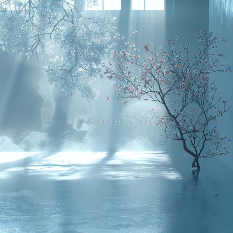 Abstract Room Background with Light Blue Sky Gradient with Blue Shadows ...