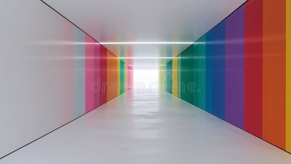 Abstract Room with Horizontal Colored Stripes in Perspective View Stock ...