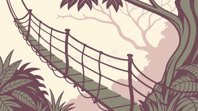 Abstract Rope Bridge in a Mystical Forest Setting, Vector Design ...