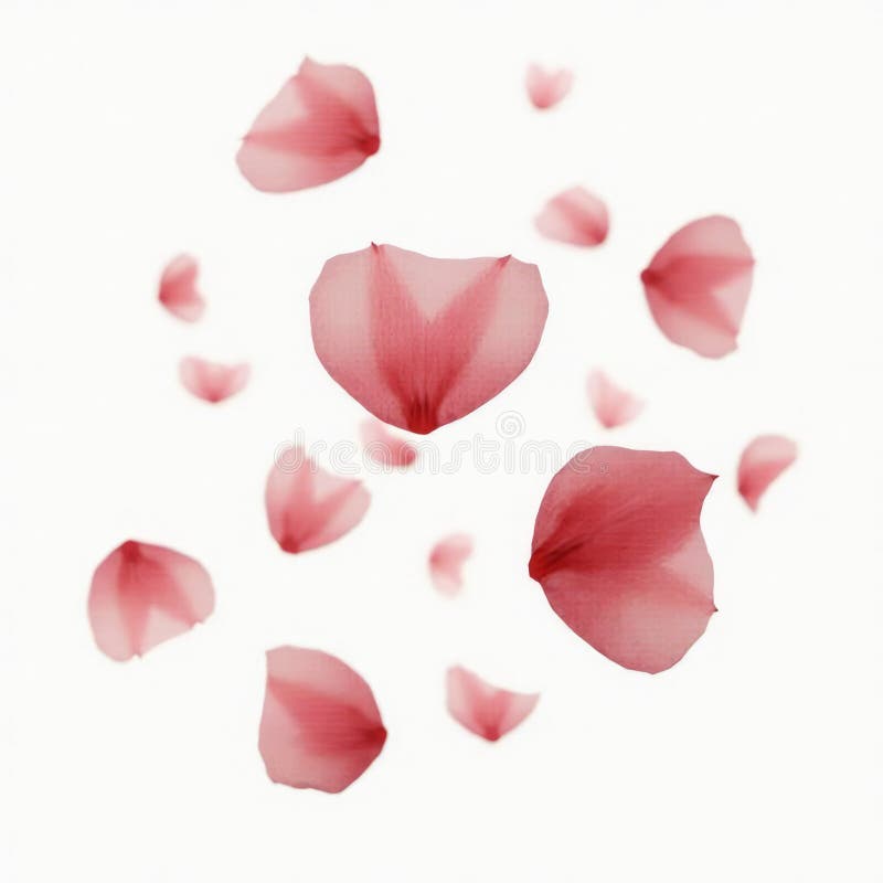 Abstract Rose Petal Shapes Floating in Midair on a White Background ...