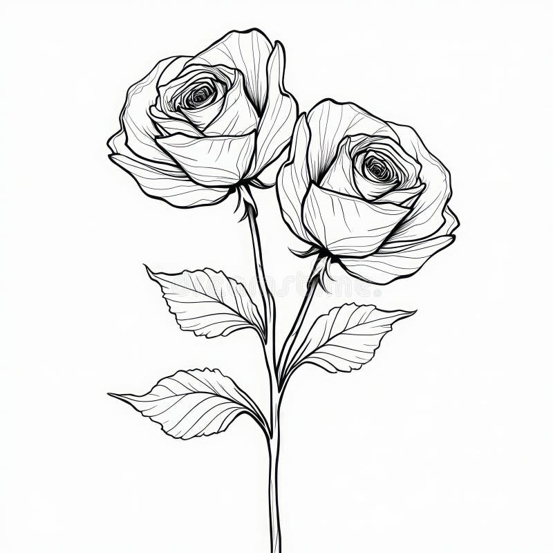 Abstract Roses Drawn with Continuous One-Line Technique on a White ...