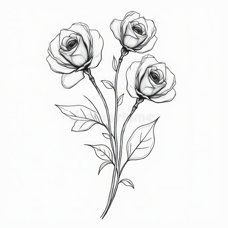 Abstract Roses Drawn with Continuous One-Line Technique on a White ...
