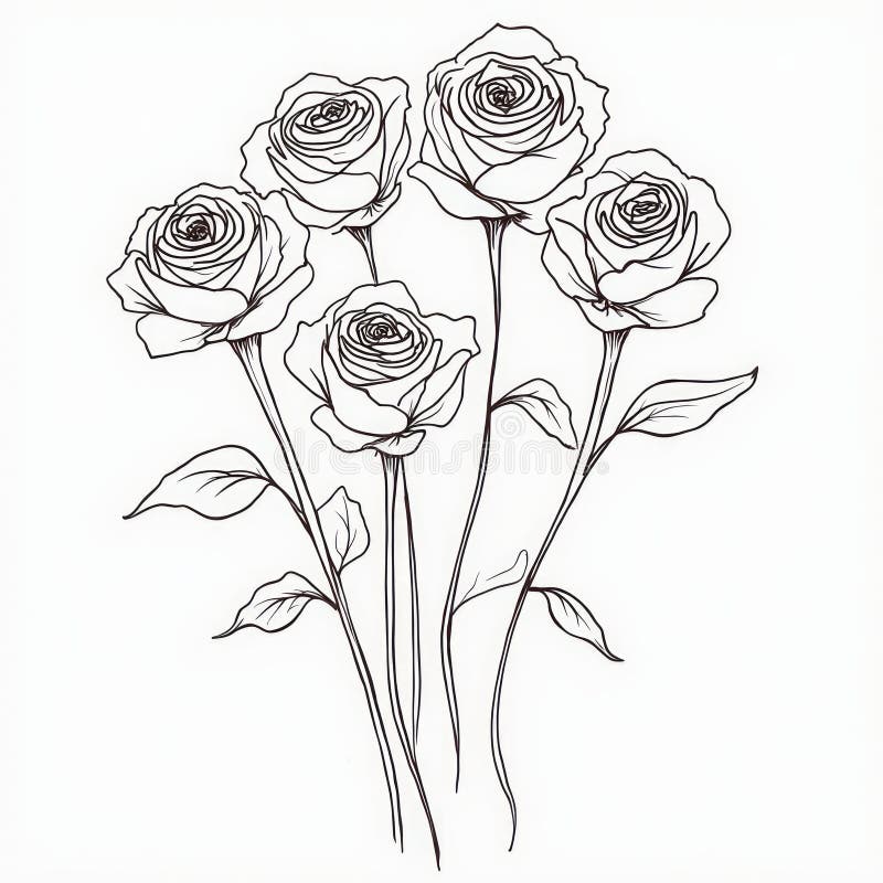 Abstract Roses Drawn with Continuous One-Line Technique on a White ...