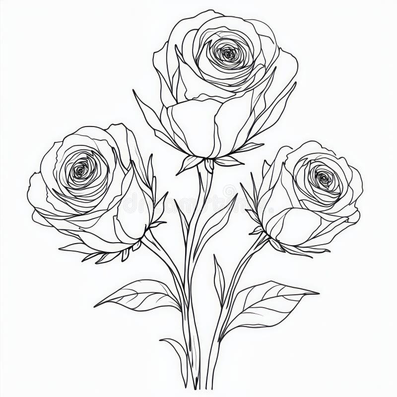 Abstract Roses Drawn with Continuous One-Line Technique on a White ...