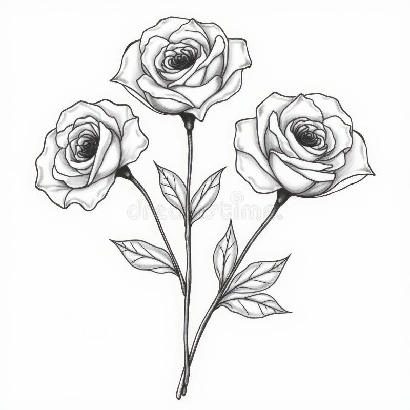Abstract Roses Drawn with Continuous One-Line Technique on a White ...