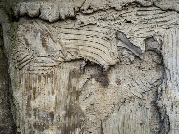 Abstract Rough Layered Texture of Old Plaster. Tile Adhesive is Applied ...