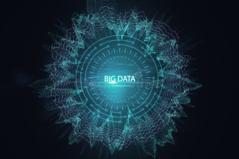 Abstract Round Big Data Hologram on Backdrop. Code and Digital Science ...