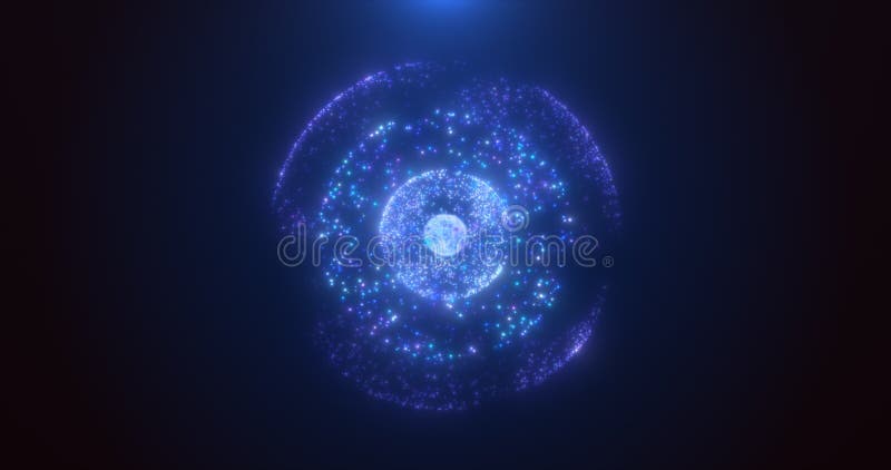 Abstract Round Blue Sphere Glowing Energy Magic Molecule with Atoms ...