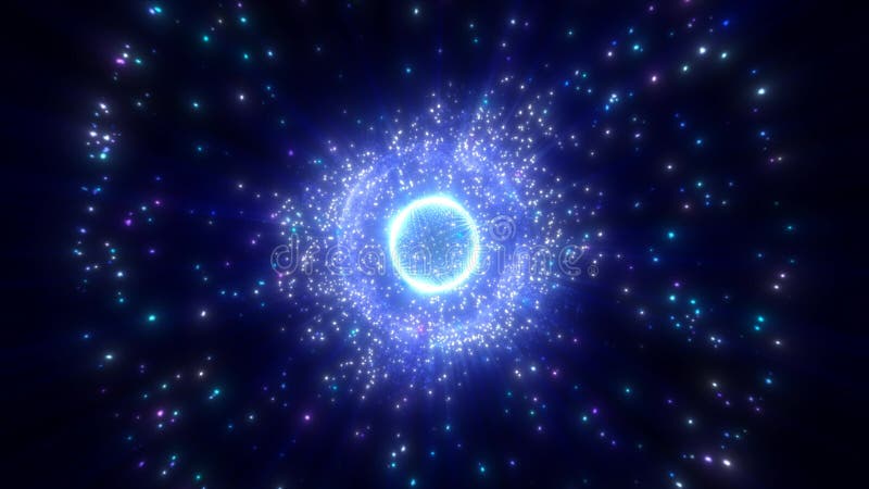Abstract Round Blue Sphere Glowing Energy Magic Molecule with Atoms ...