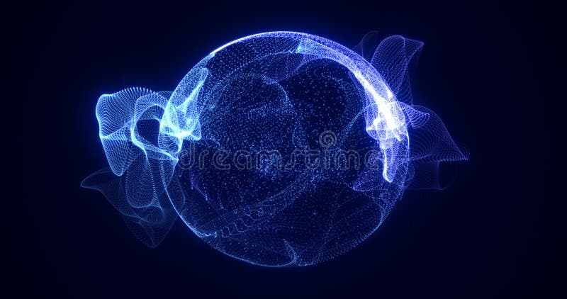 Abstract Round Blue Sphere Light Bright Glowing from Rays of Energy and ...