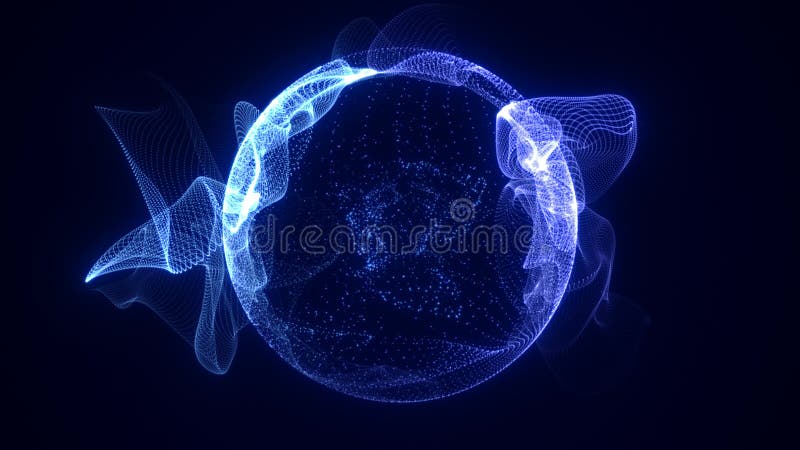 Abstract Round Blue Sphere Light Bright Glowing from Rays of Energy and ...