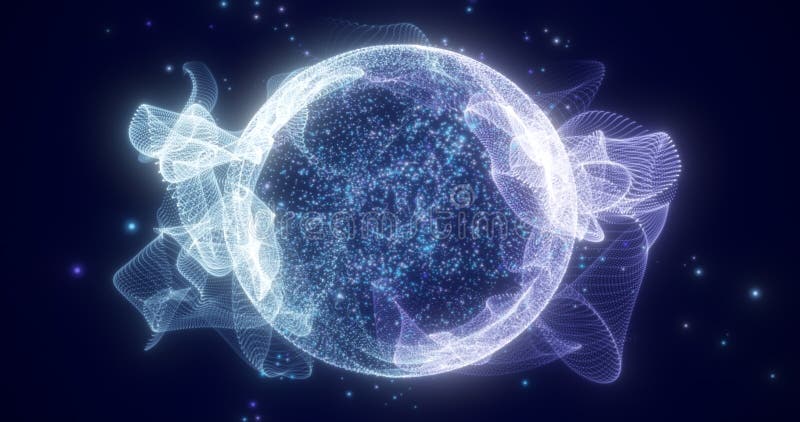 Abstract Round Blue Sphere Light Bright Glowing from Rays of Energy ...