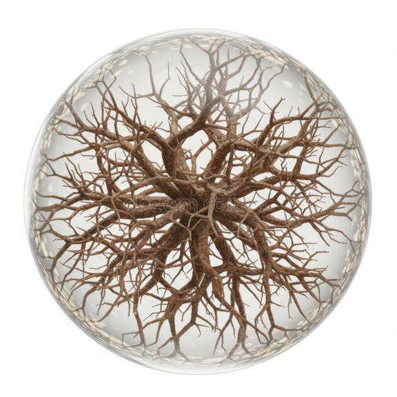 Abstract Round Brown Tree Root Network System Growth in Sphere Isolated ...