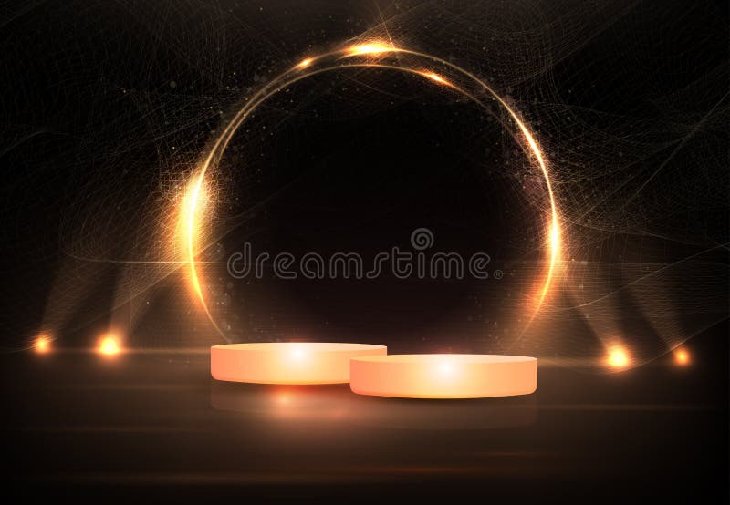 Abstract Round Frame with Gold Color Stage on Black Design Stock Vector ...