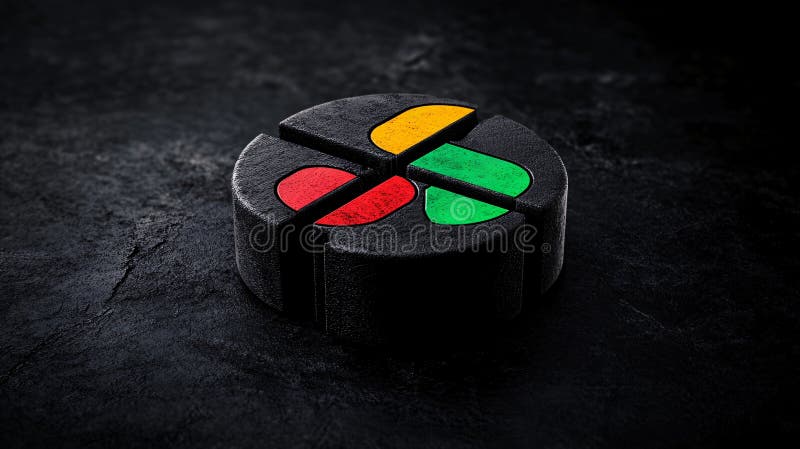Abstract Round Object Composed of Four Color-coded Parts on Black ...