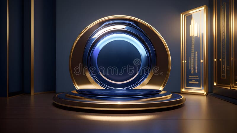 Abstract Round Podium Illuminated with Spotlight Tech Product Mockup ...