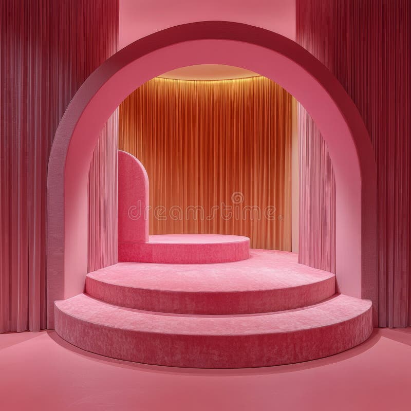 Abstract Round Podium Illuminated by Spotlights. 3D Render. Stage ...