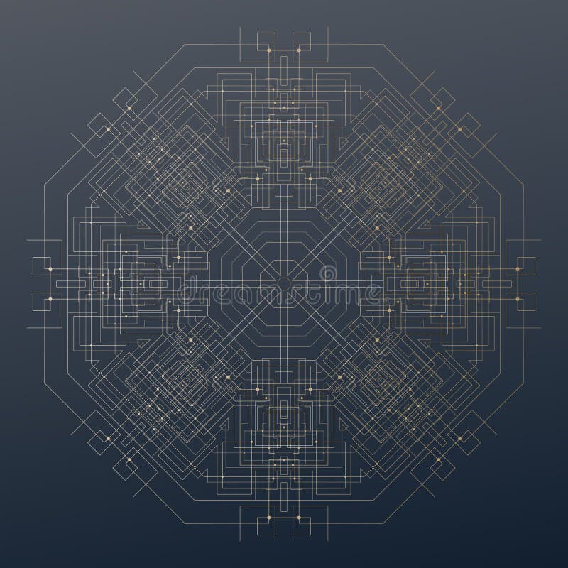 Abstract Round Technology Pattern on Dark Background, Golden Mandala ...