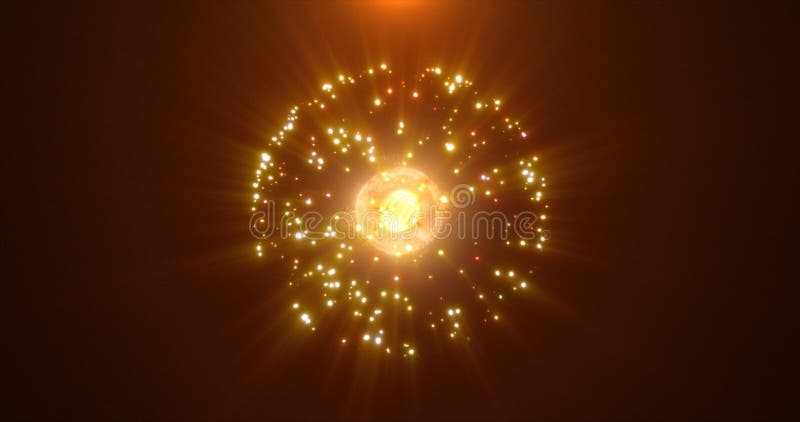Abstract Round Yellow Sphere Glowing Energy Magic Molecule with Atoms ...