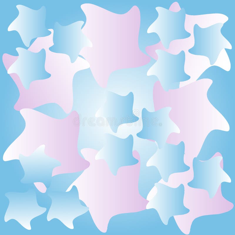 Abstract Rounded Big Pink and Small Blue Stars on a Light Blue ...