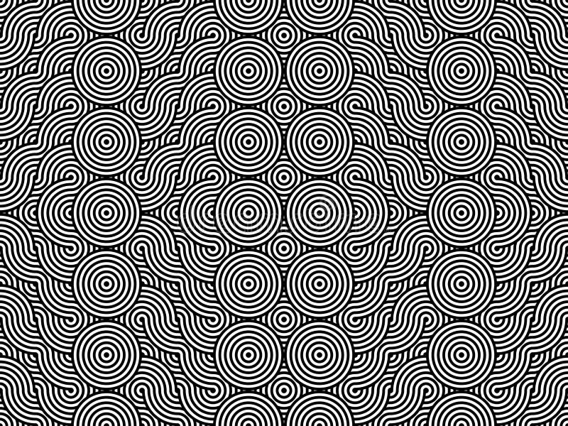 Abstract Rounded Line Art Seamless Pattern in Black and White.Black and ...