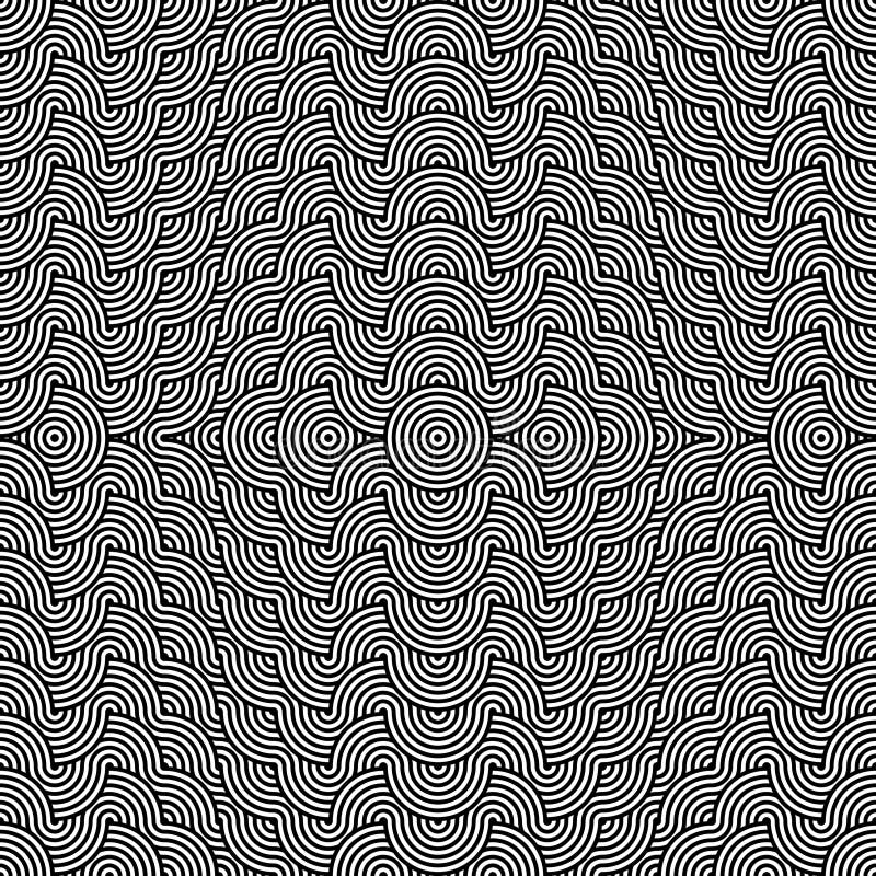 Abstract Rounded Line Art Seamless Pattern in Black and White.Black and ...