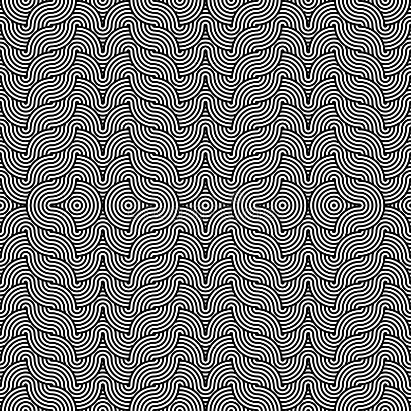 Abstract Rounded Line Art Seamless Pattern in Black and White.Black and ...