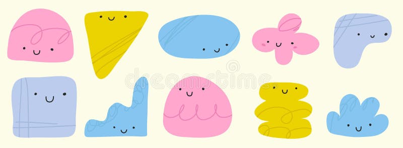 Abstract Rounded Shape with Face As a Cute Doodle Characters Set. Funny ...