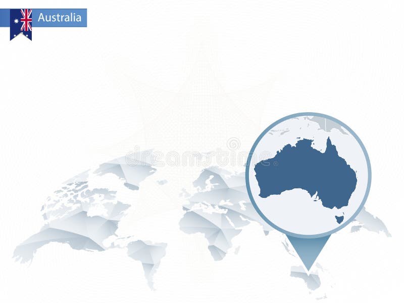 Abstract Rounded World Map with Pinned Detailed Australia Map Stock ...