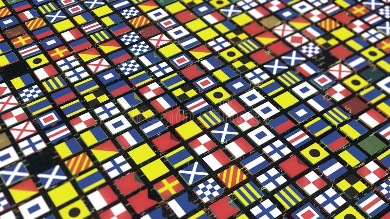 Abstract Rows of Flags of Different Countries Flowing on Black ...