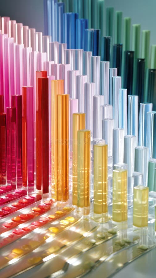 Abstract Rows of Graduated Colorful Transparent Acrylic Rods in Studio ...