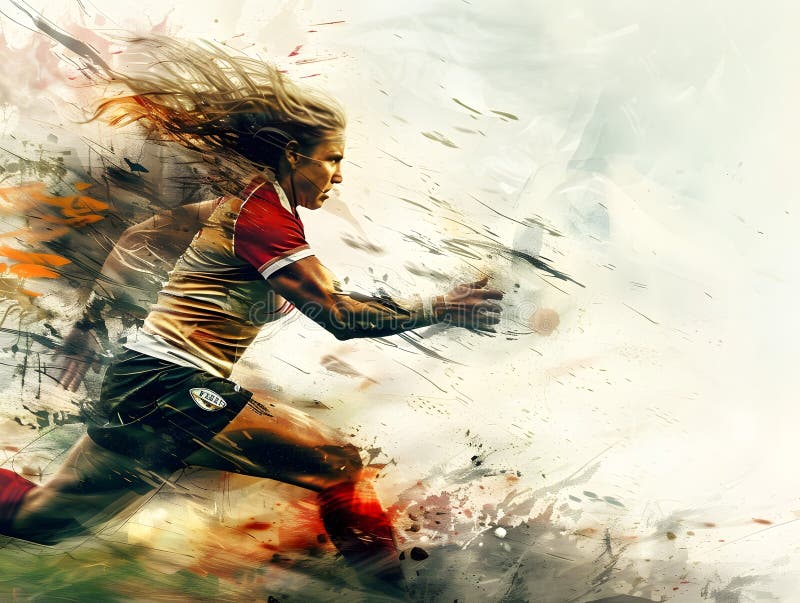 Abstract Rugby Female Player in Mid-play Powerful Stock Illustration ...