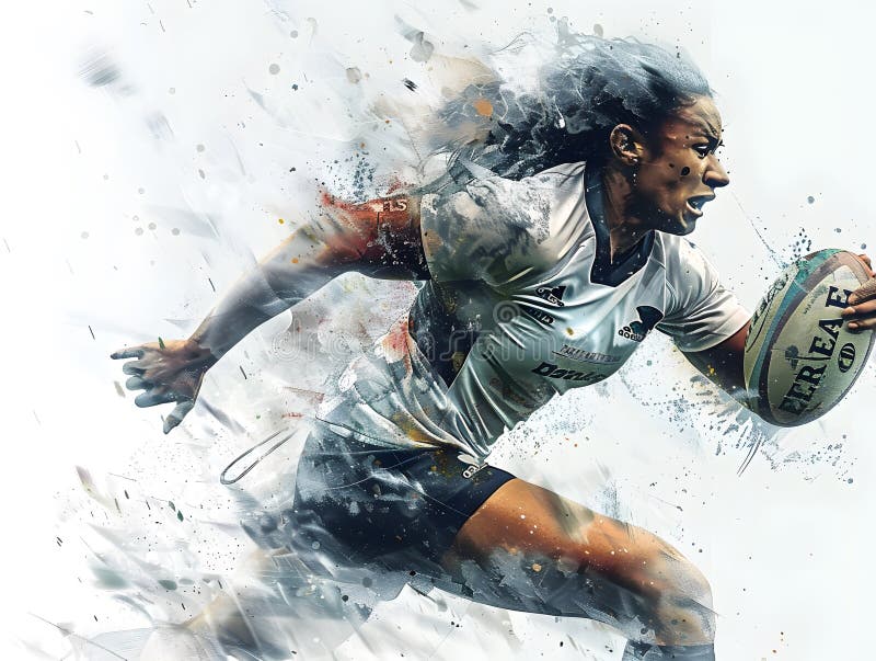 Abstract Rugby Female Player in Mid-play Powerful Stock Illustration ...