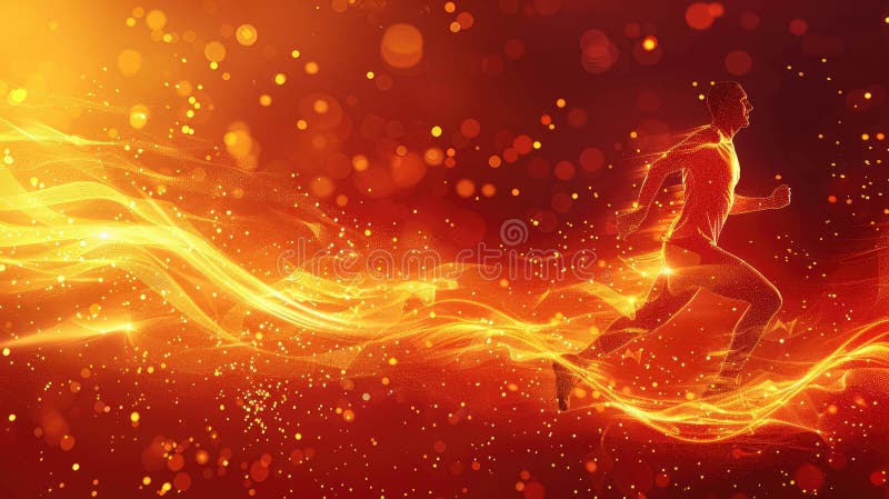 Abstract Runner Man with Golden Light Curve and Red Background Stock ...