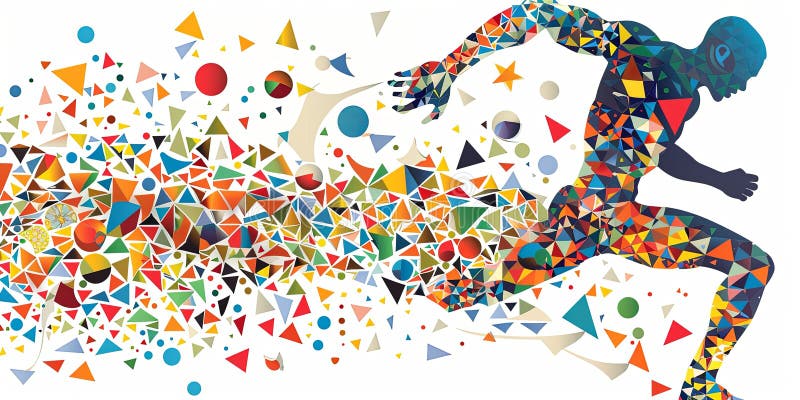 Abstract Running Man Composed of Colorful Geometric Shapes Stock ...