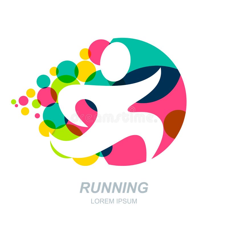 Abstract Running Man Silhouette on Multicolor Dots Background. Stock ...