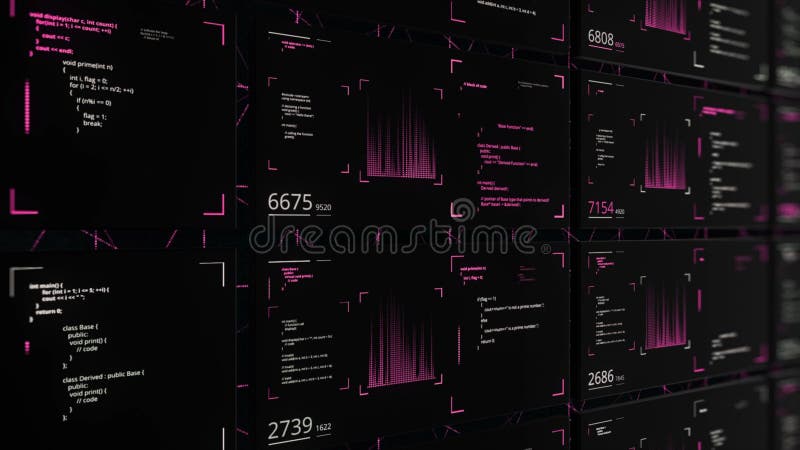 Abstract Running Numbers and Graphics on Digital Computer Monitor. Animation Stock Illustration ...