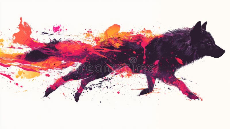 Abstract Running Wolf in Vibrant Paint Splatter Stock Illustration - Illustration of power ...