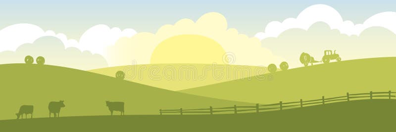 Abstract Rural Landscape with Cows and Tractor. Stock Vector ...