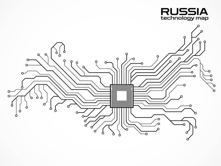Abstract Russia Map with Cpu. Circuit Board Stock Illustration ...