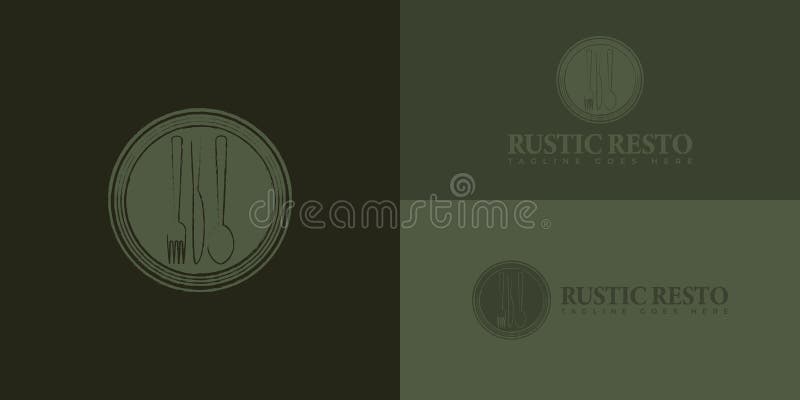 Abstract Rustic Restaurant Logo in Soft Green Color Presented with ...