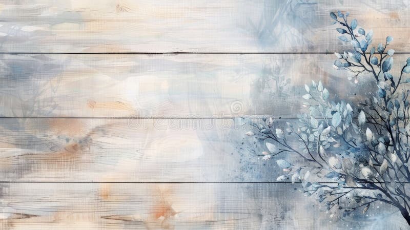 Abstract Rustic Wooden Background with Painted Branches, Blue and White ...