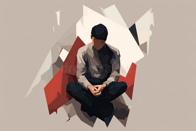 Abstract Sad Depressed Man AI Generated Stock Illustration ...