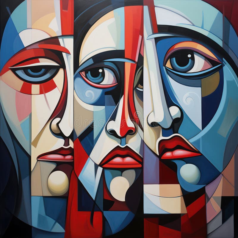 Abstract Sad Faces in Cubism Style with Rich Colors. AI Generation ...