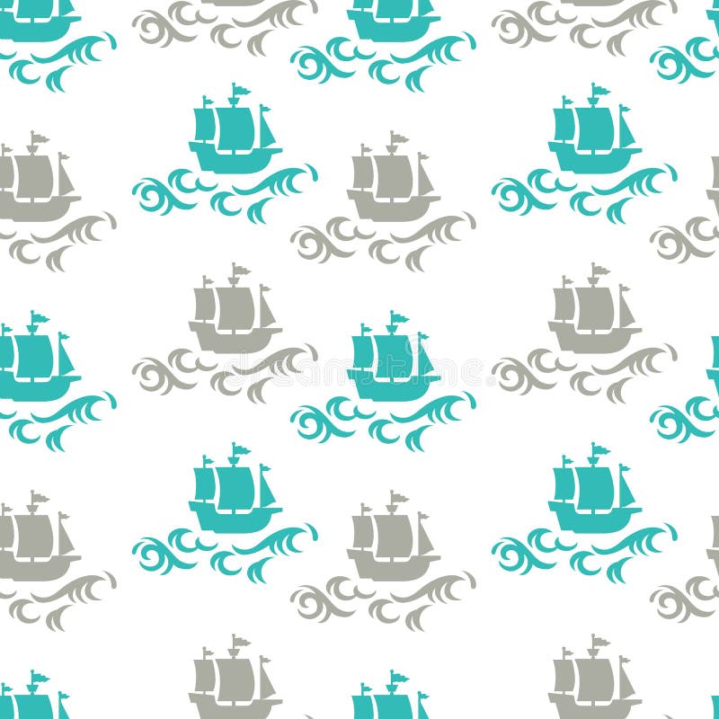 Abstract Sailing Ship and Sea Wave Vector Graphic Seamless Pattern ...